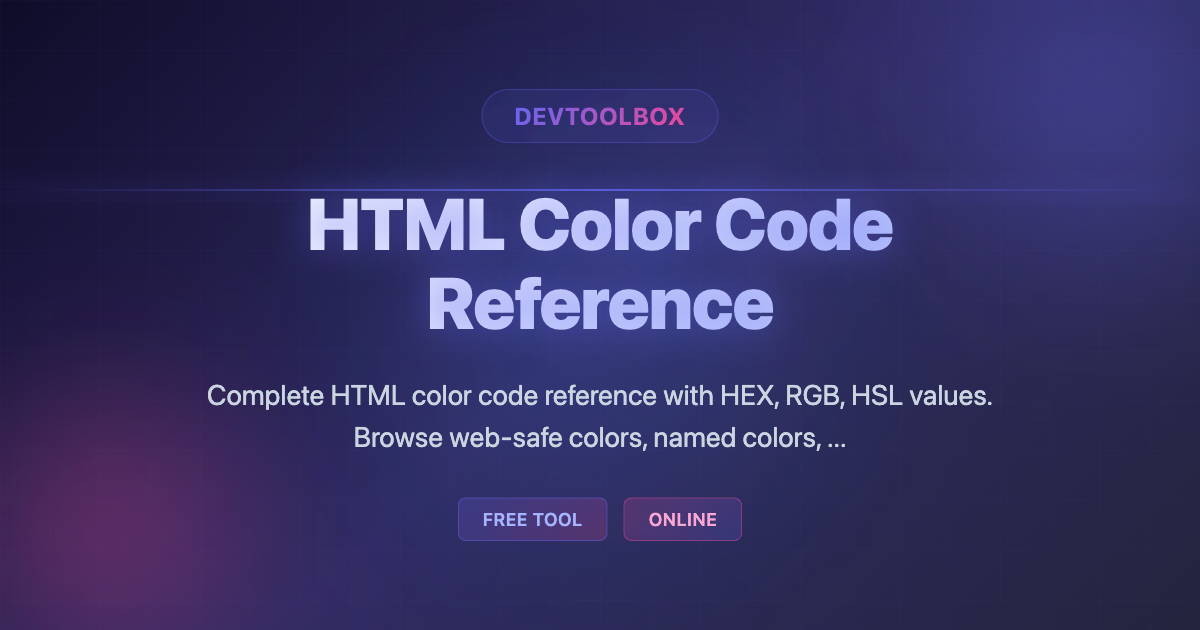 Free HTML Color Code Reference & Picker - DevToolBox